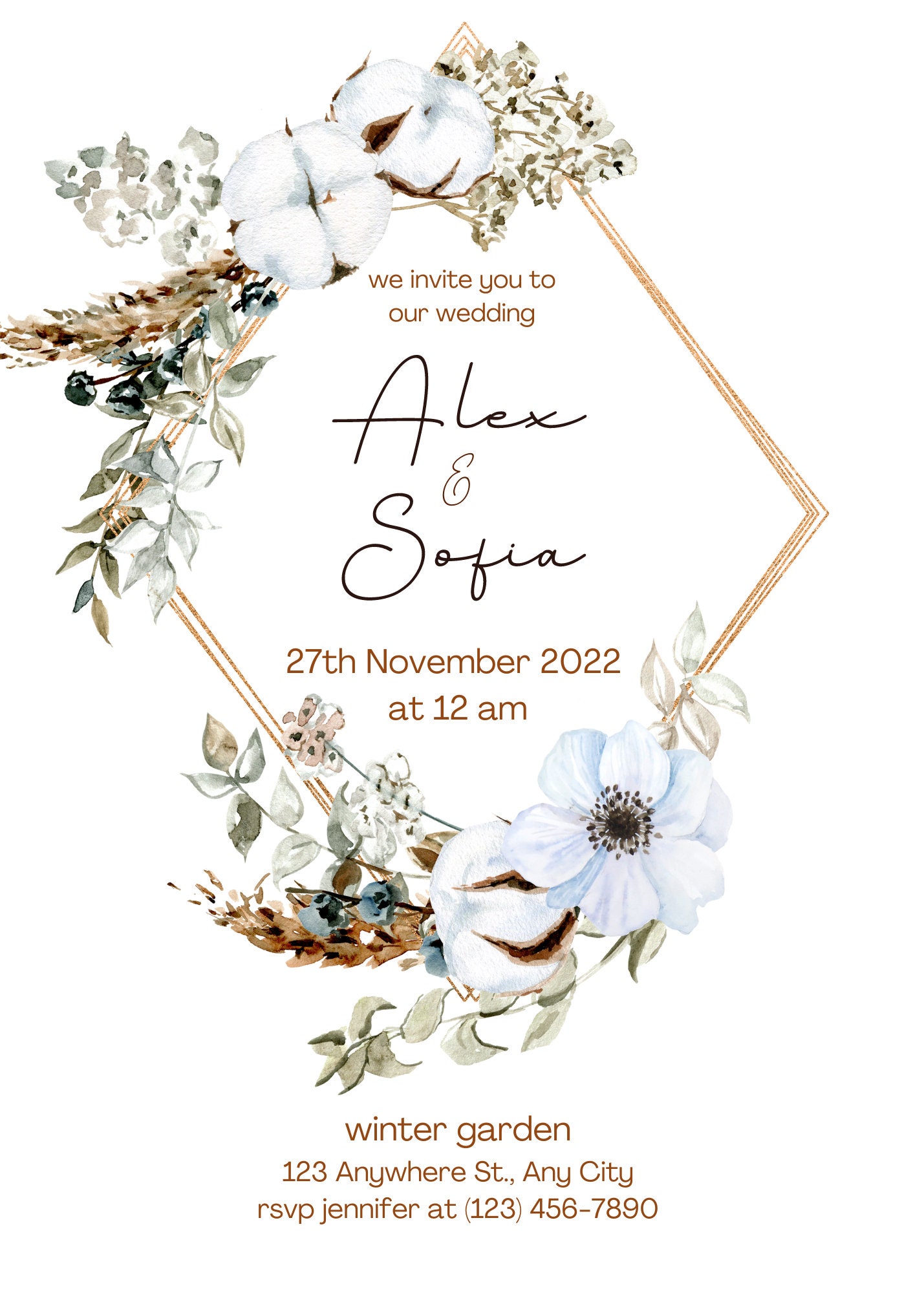 Beige Floral Wedding Invitation, Wedding Invitation Template, Wedding ...