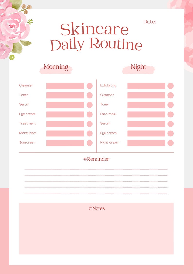 Skincare Routine Planner, PDF Printable Skin Care Planner, Printable ...