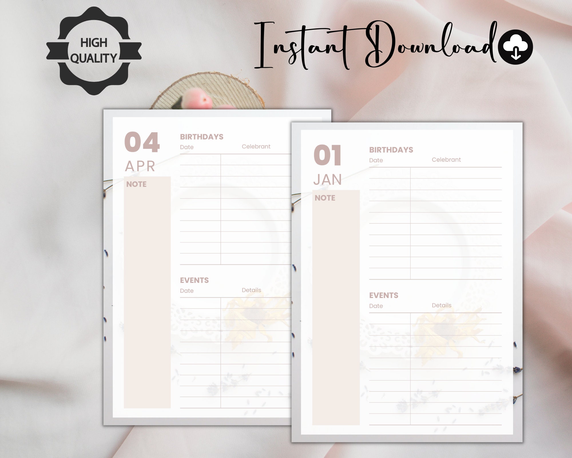 Printable Monthly Event Planner, Event Organizer, Party Guest List ...