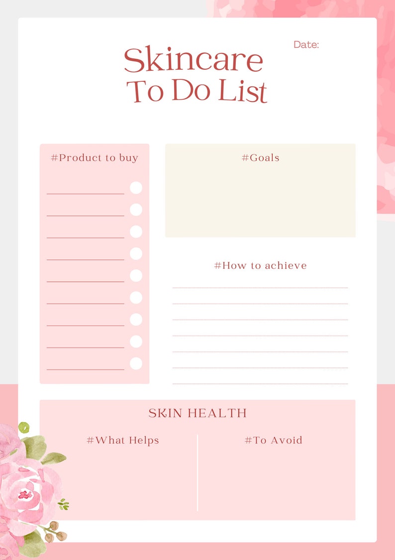 Skincare Routine Planner, PDF Printable Skin Care Planner, Printable ...