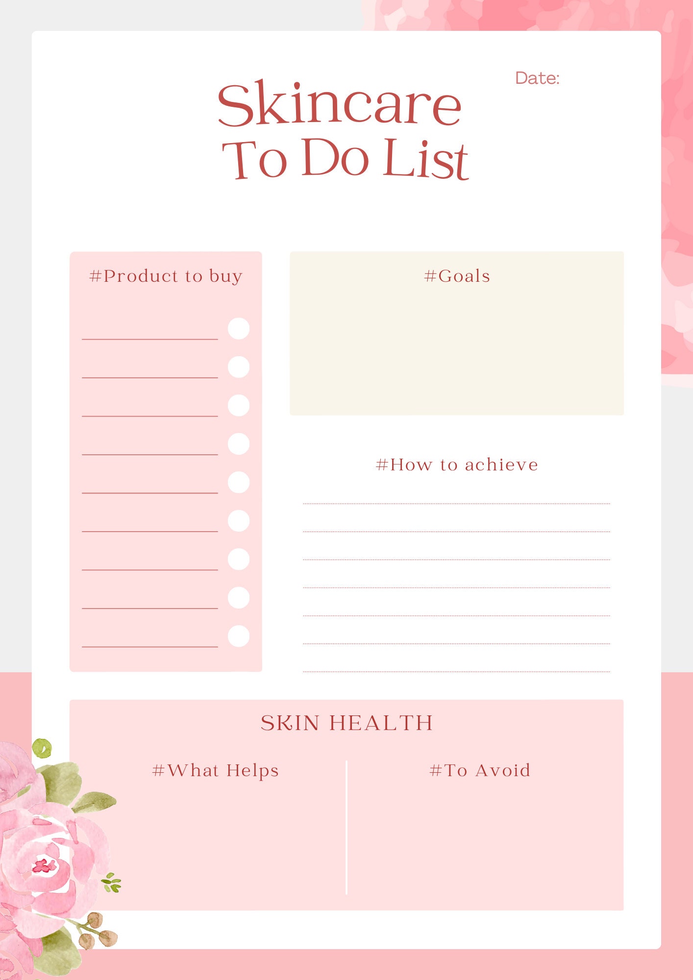 Skincare Routine Planner, PDF Printable Skin Care Planner, Printable ...
