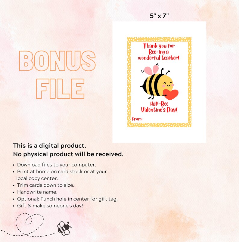PRINTABLE Honey Bee - Kids Valentines Day Card - Valentines Gift Tag ...