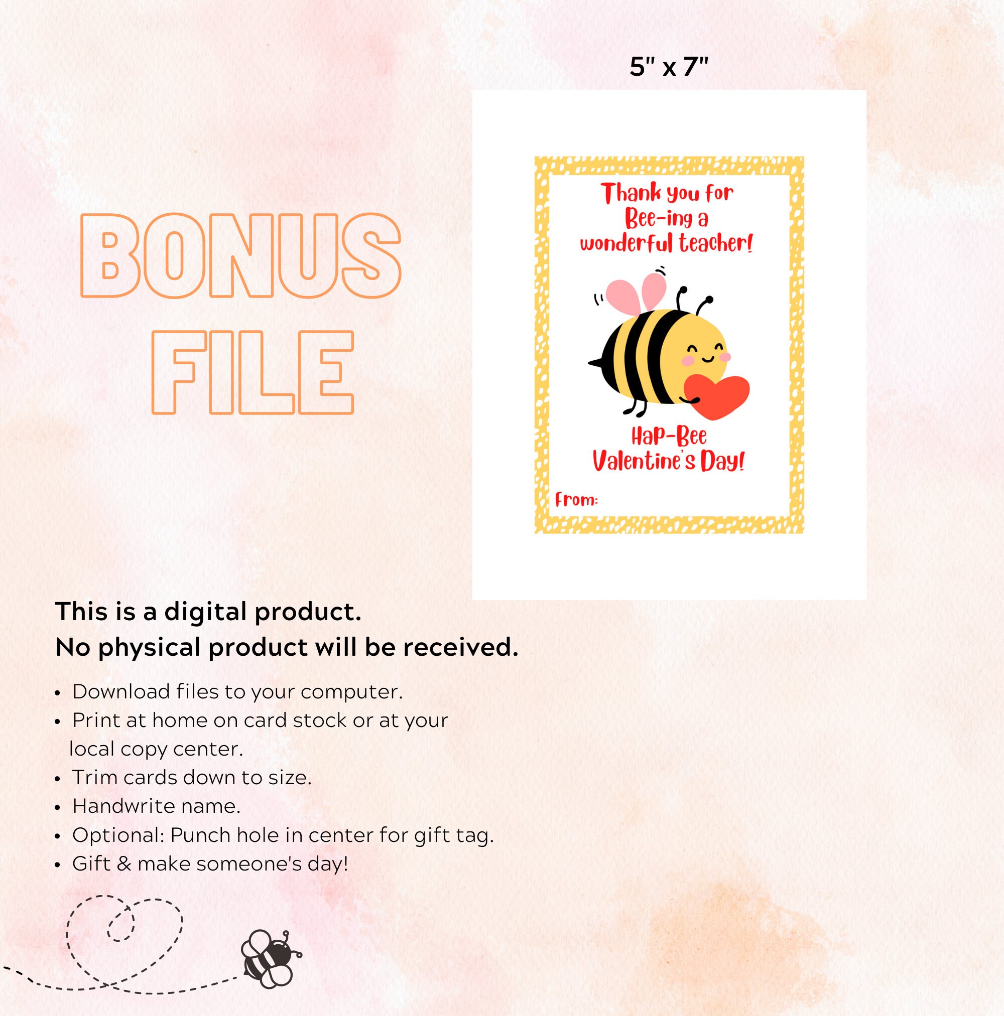 PRINTABLE Honey Bee - Kids Valentines Day Card - Gift Tag - Teacher ...