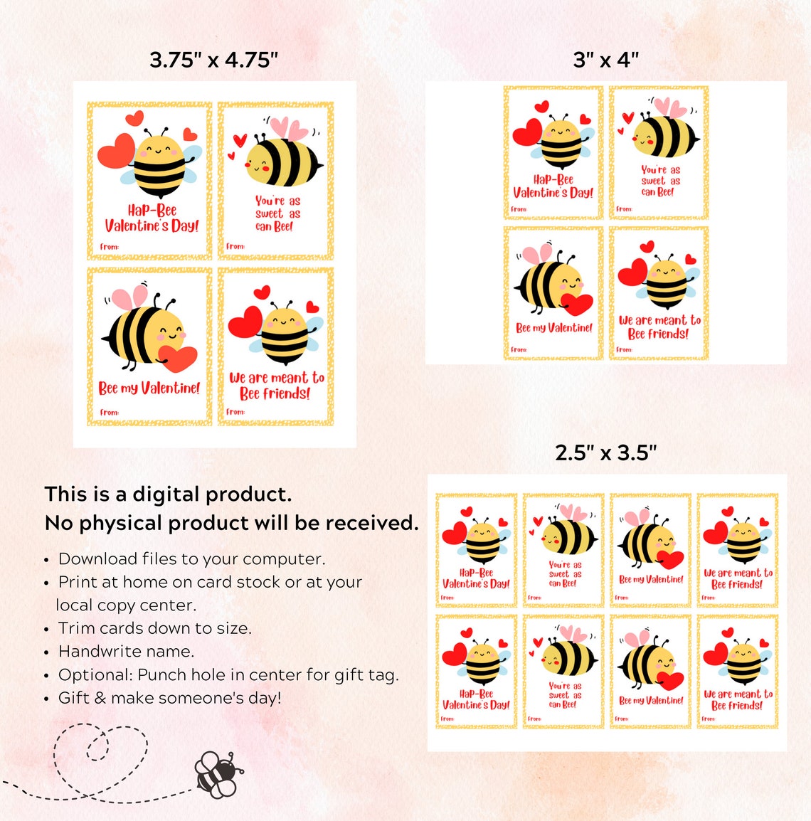 PRINTABLE Honey Bee - Kids Valentines Day Card - Valentines Gift Tag ...