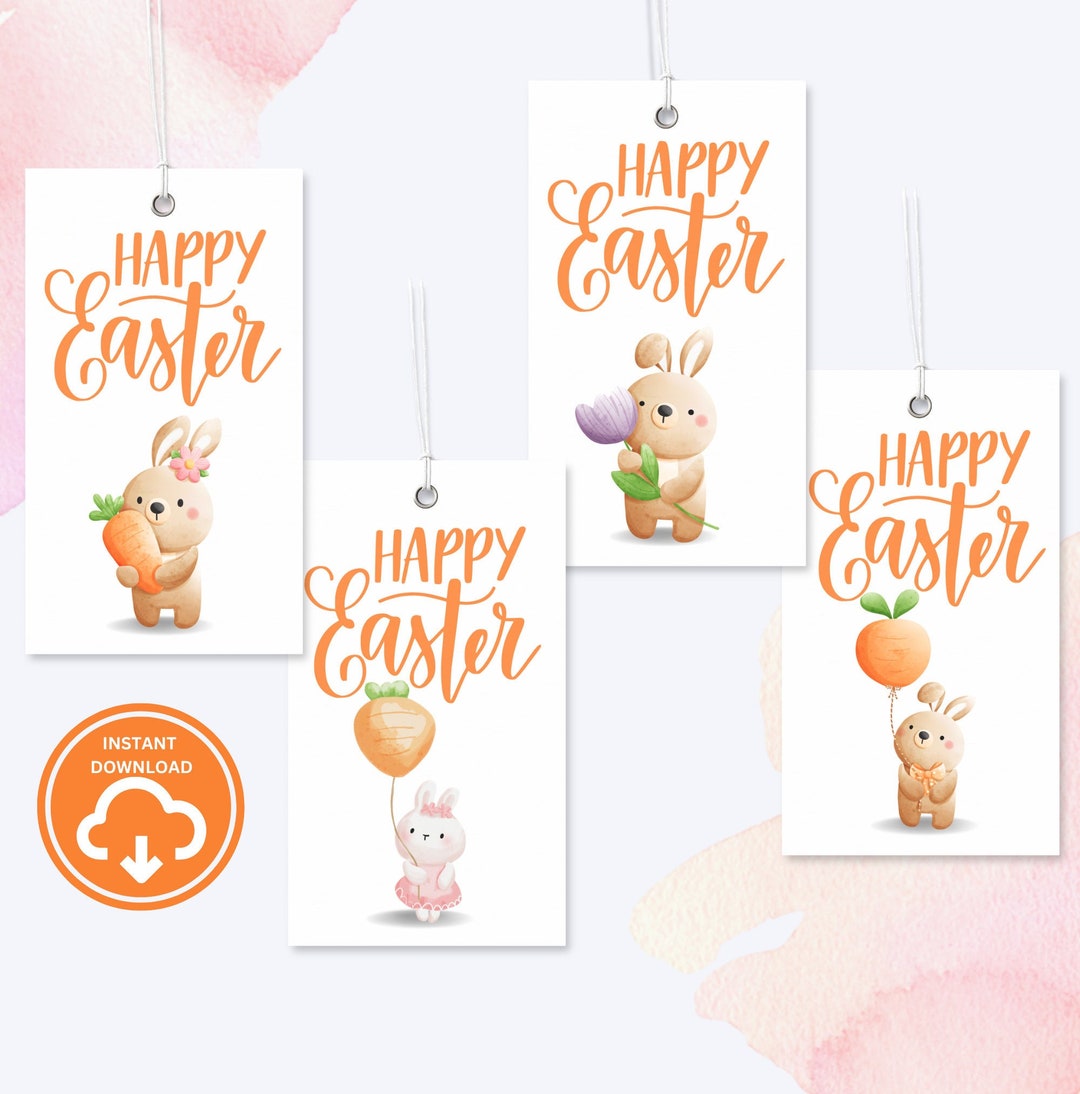 Printable Happy Easter Gift Tag, Bunny Gift Tag, Easter Basket Tags ...