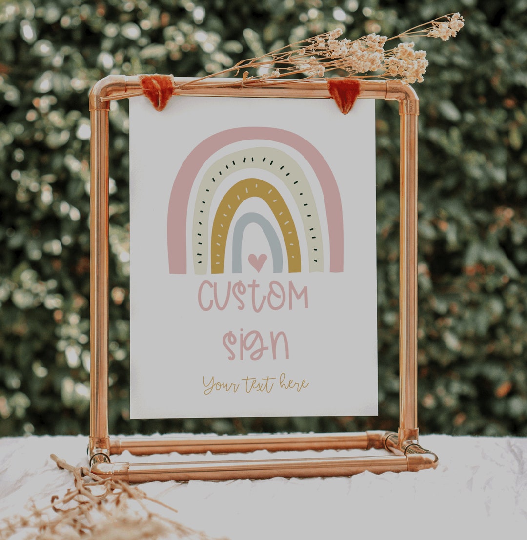 Boho Rainbow Custom Sign, Table Sign Birthday Baby Shower Modern Muted ...
