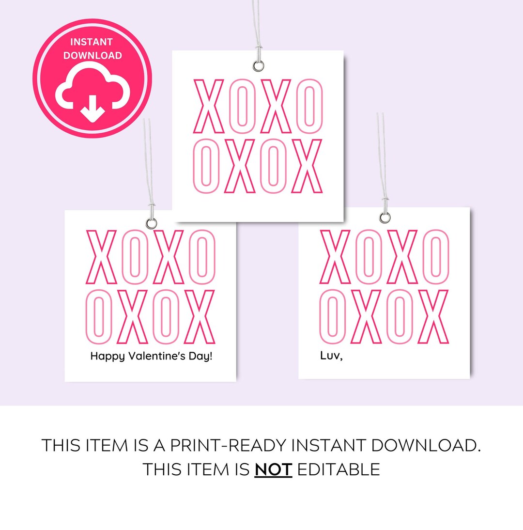 XOXO Valentine's Day Gift Tag Template, Party Favors and Treat Bags ...