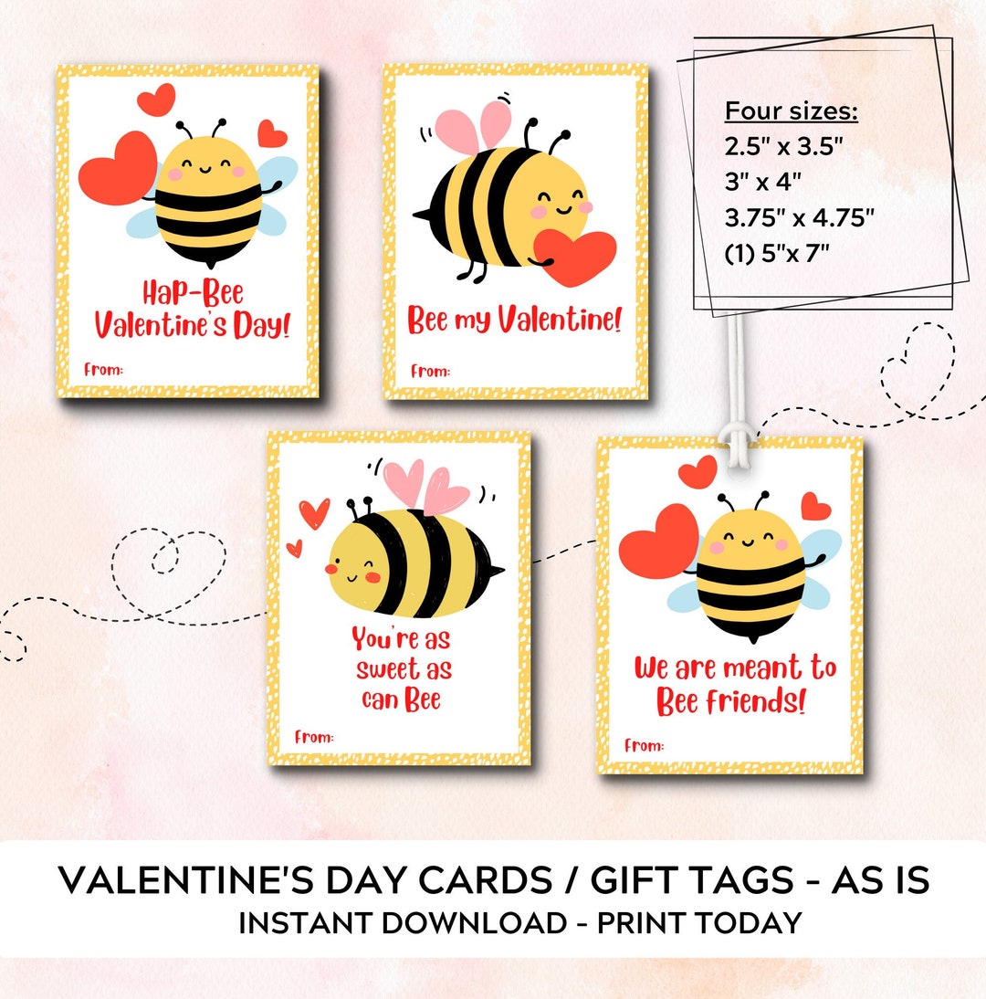PRINTABLE Honey Bee - Kids Valentines Day Card - Valentines Gift Tag ...