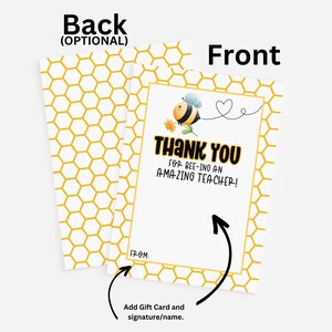 Teacher Appreciation Gift Card, Honey Bee With Flower, Thank You for ...