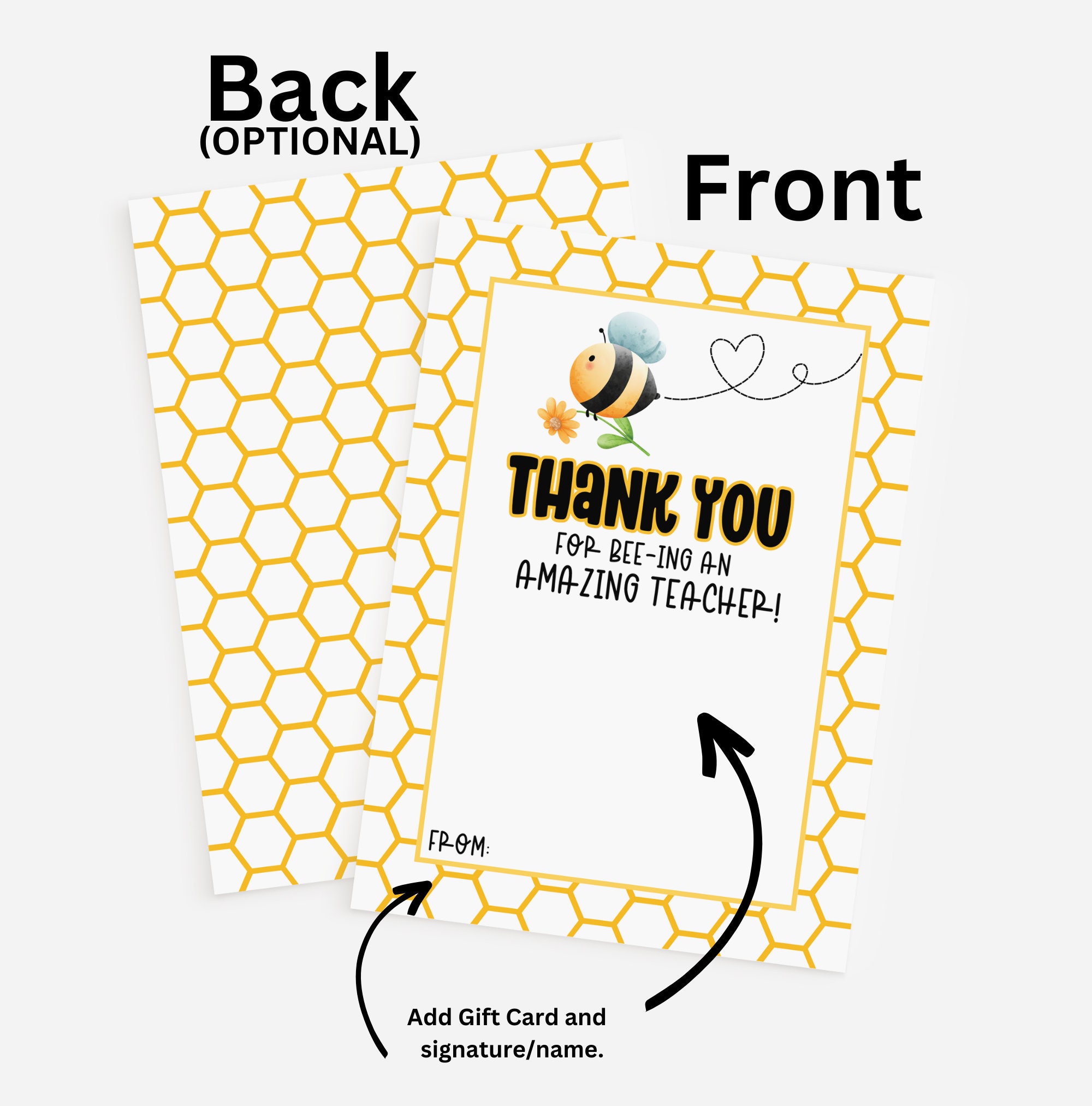 Teacher Appreciation Gift Card, Honey Bee With Flower, Thank You for ...