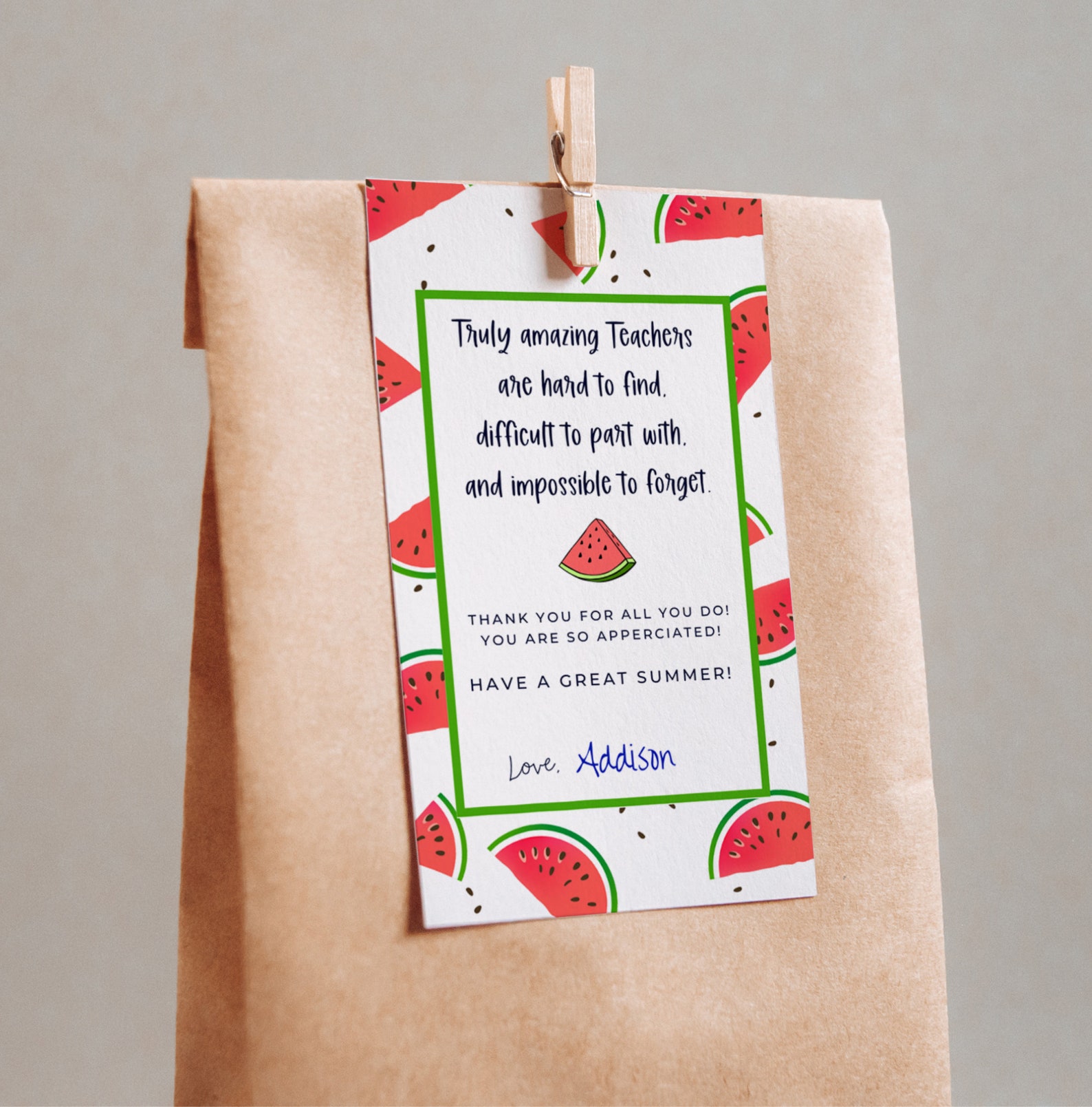 Watermelon Teacher Gift Tag, End of School Year Gift Tag, Teacher ...