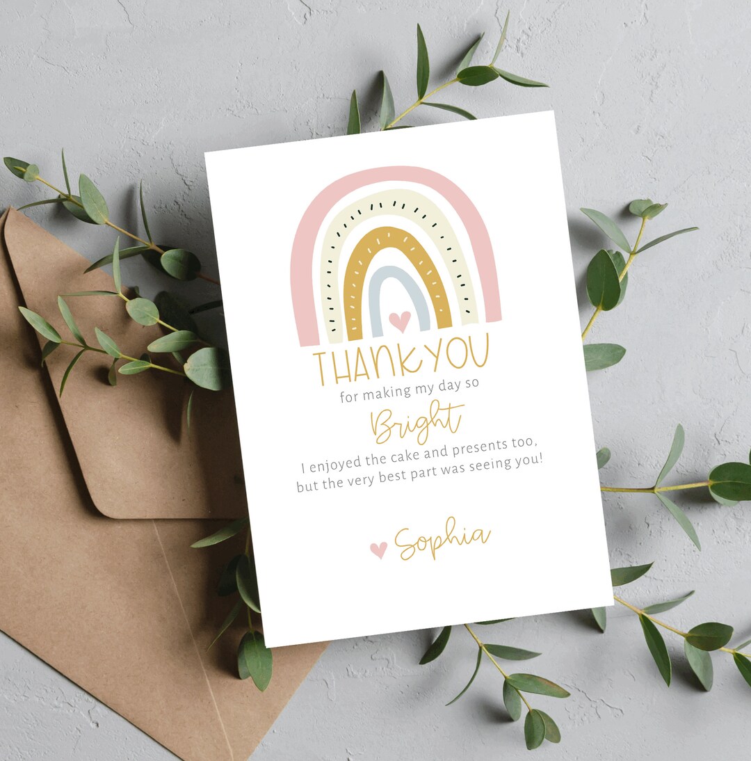 Boho Rainbow Thank You Card INSTANT DOWNLOAD Personalized Thank You ...