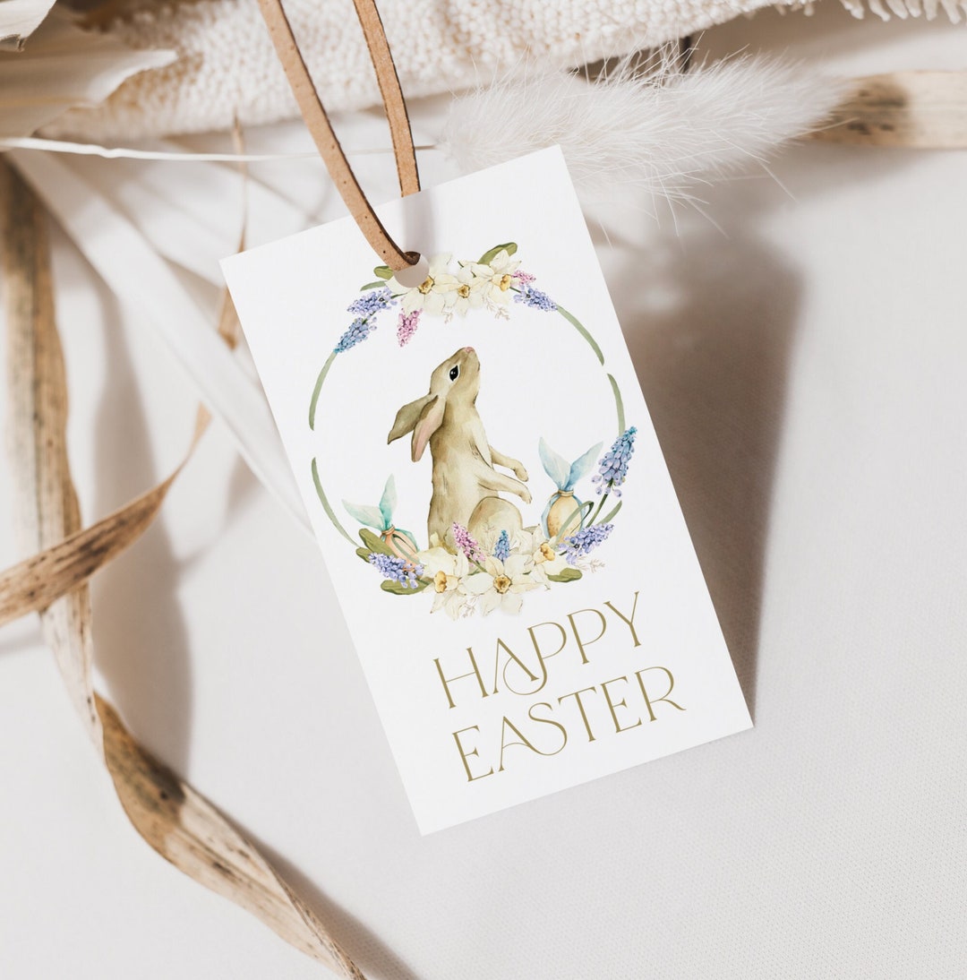 Sweet Classic Easter Bunny Gift Tag, Printable Easter Basket Tag, Happy ...