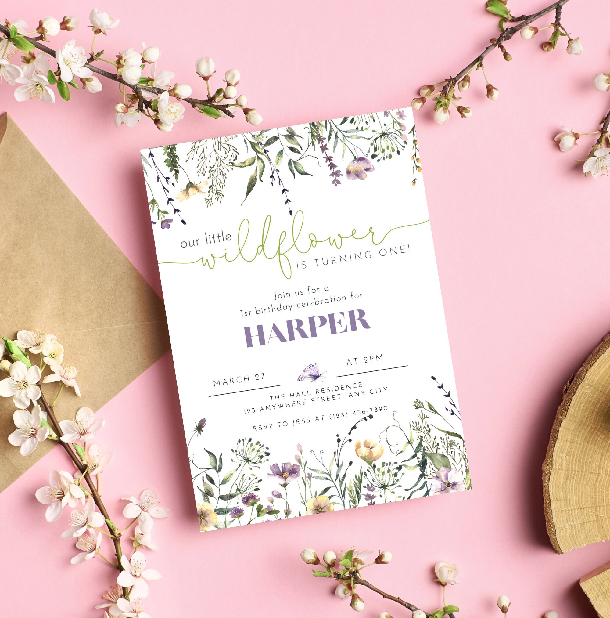 Wildflower Girls Birthday Invitation, Wildflower Invite, Any Age ...