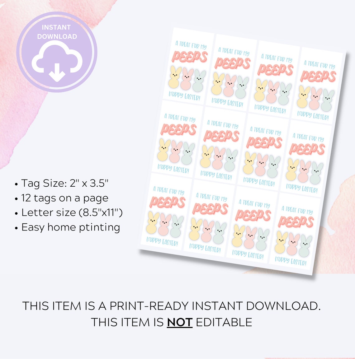 Printable Easter PEEPS Gift Tag, Treat Tags, Favor Tag, Easter Basket ...