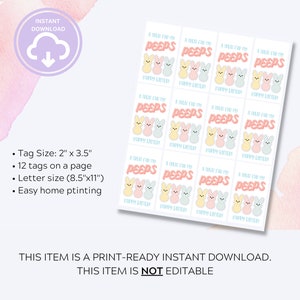 Printable Easter PEEPS Gift Tag, Treat Tags, Favor Tag, Easter Basket ...