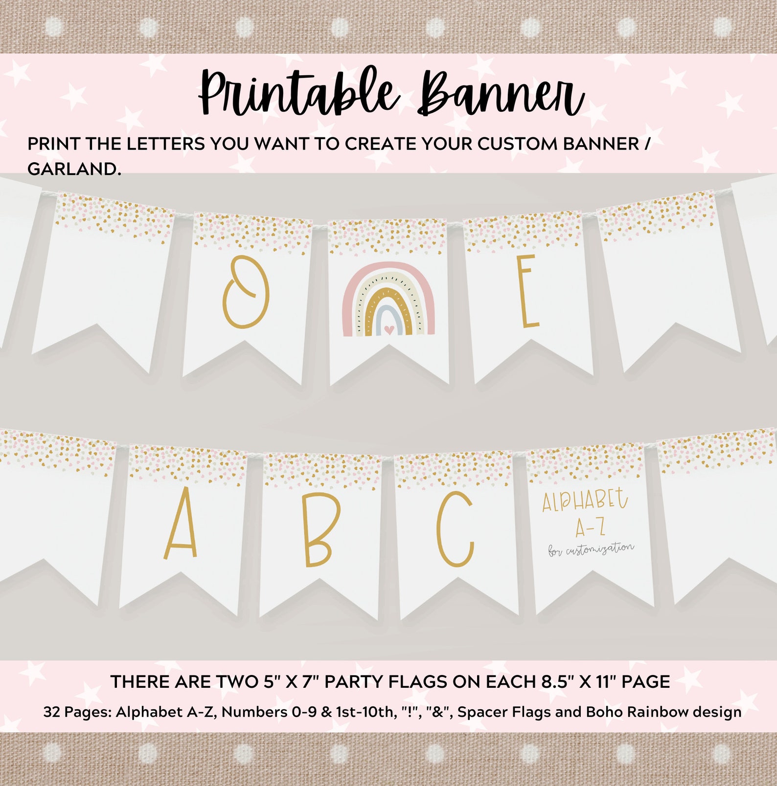 Boho Rainbow Birthday Banner, Shower Banner, Rainbow Decor, Pink, Gold ...