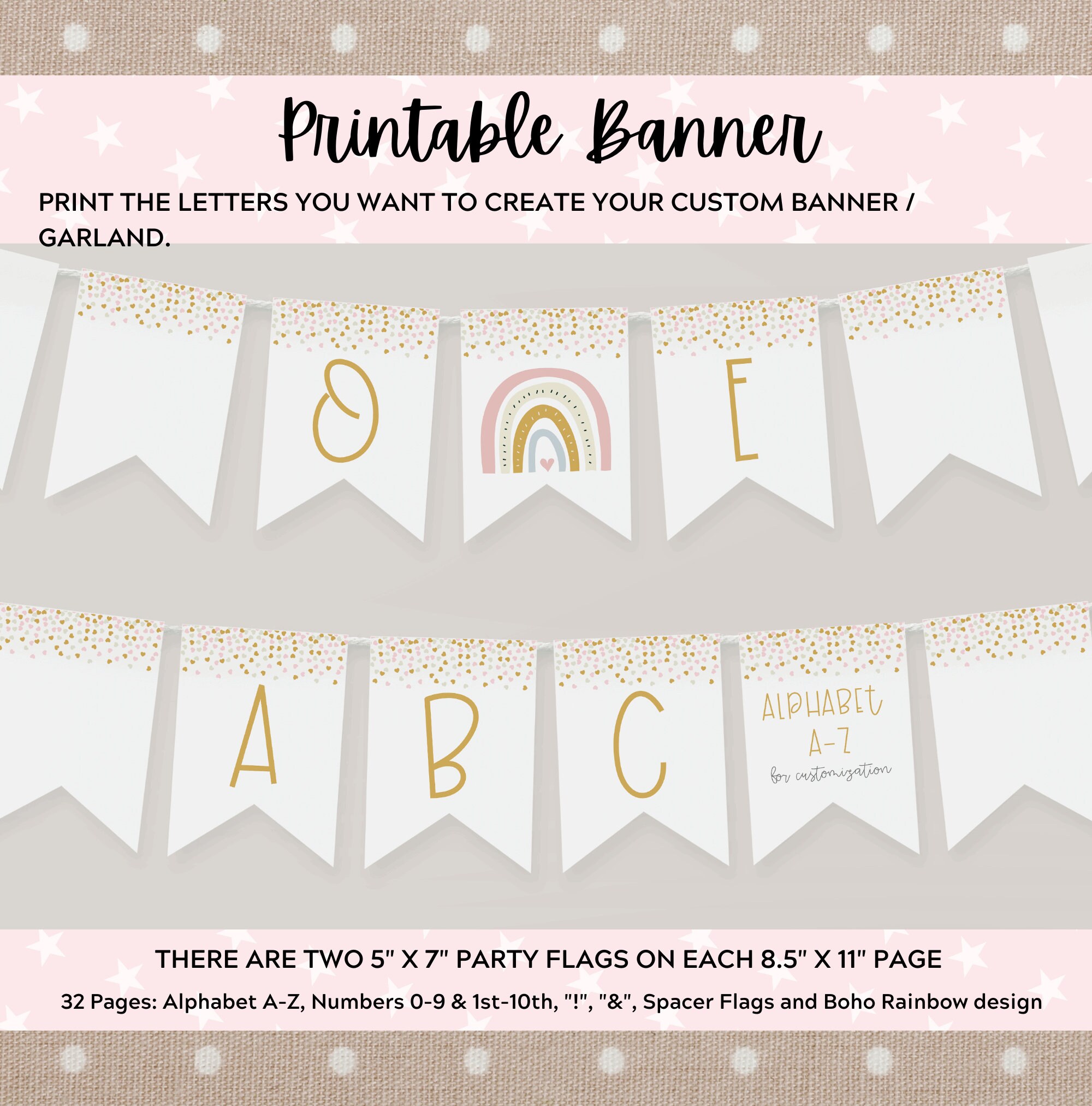 Boho Rainbow Birthday Banner, Shower Banner, Rainbow Decor, Pink, Gold ...