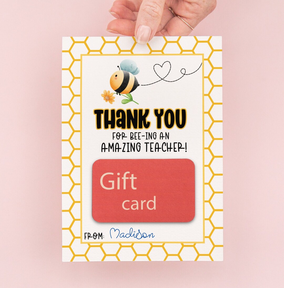Teacher Appreciation Gift Card, Honey Bee With Flower, Thank You for ...