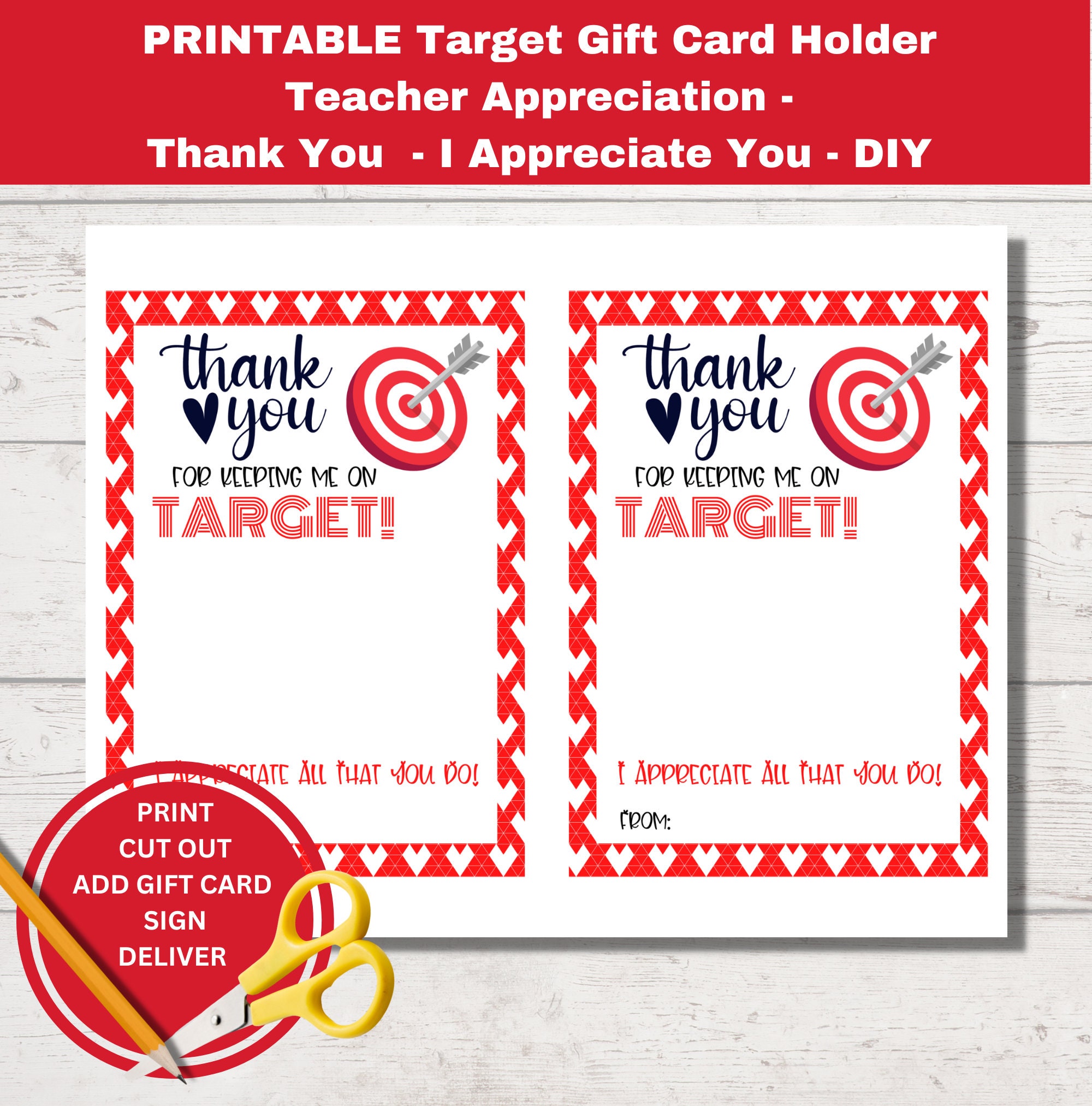 PRINTABLE Teacher Appreciation Target Gift Card Holder - Thank You - I ...