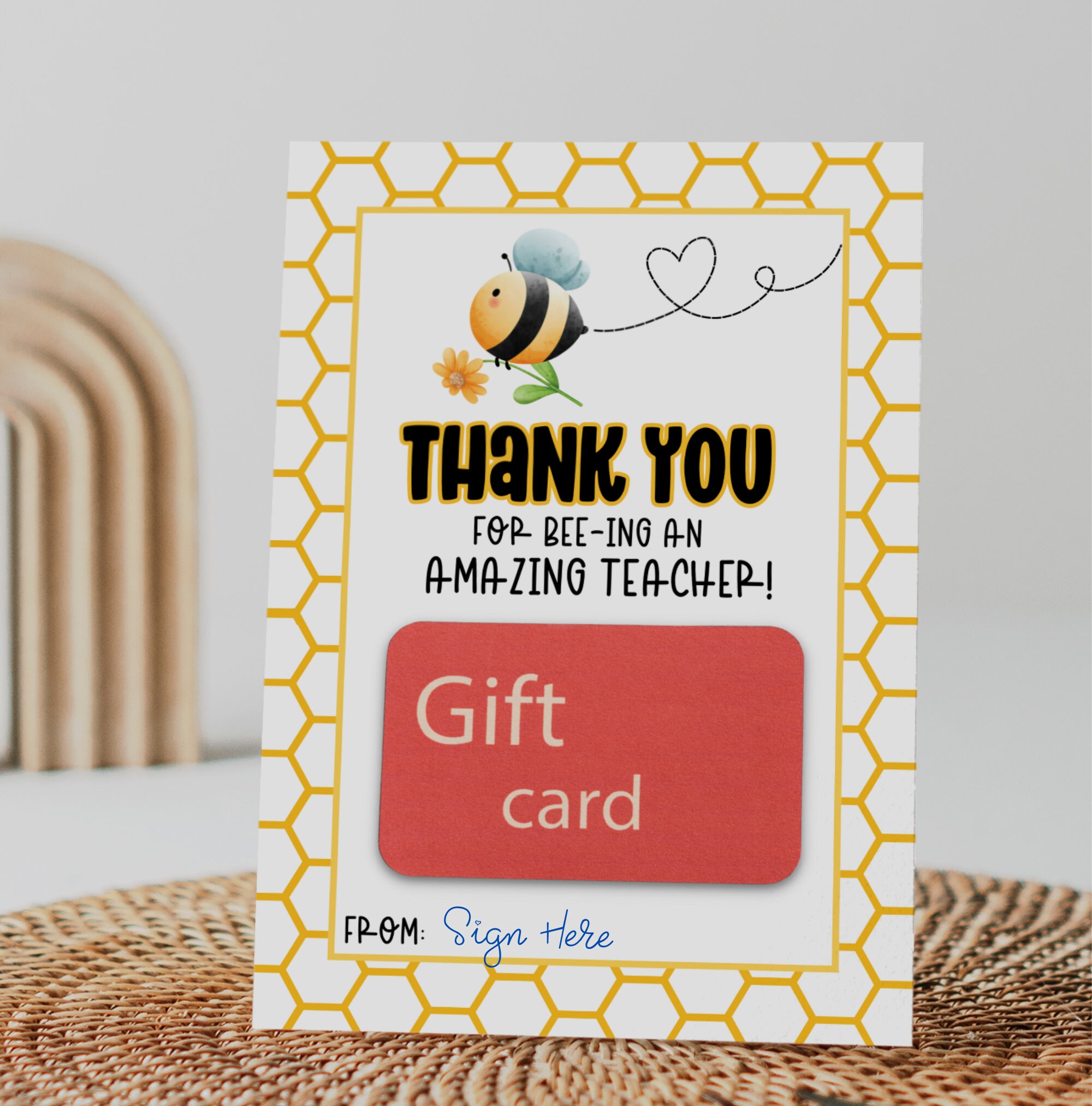 Teacher Appreciation Gift Card, Honey Bee With Flower, Thank You for ...