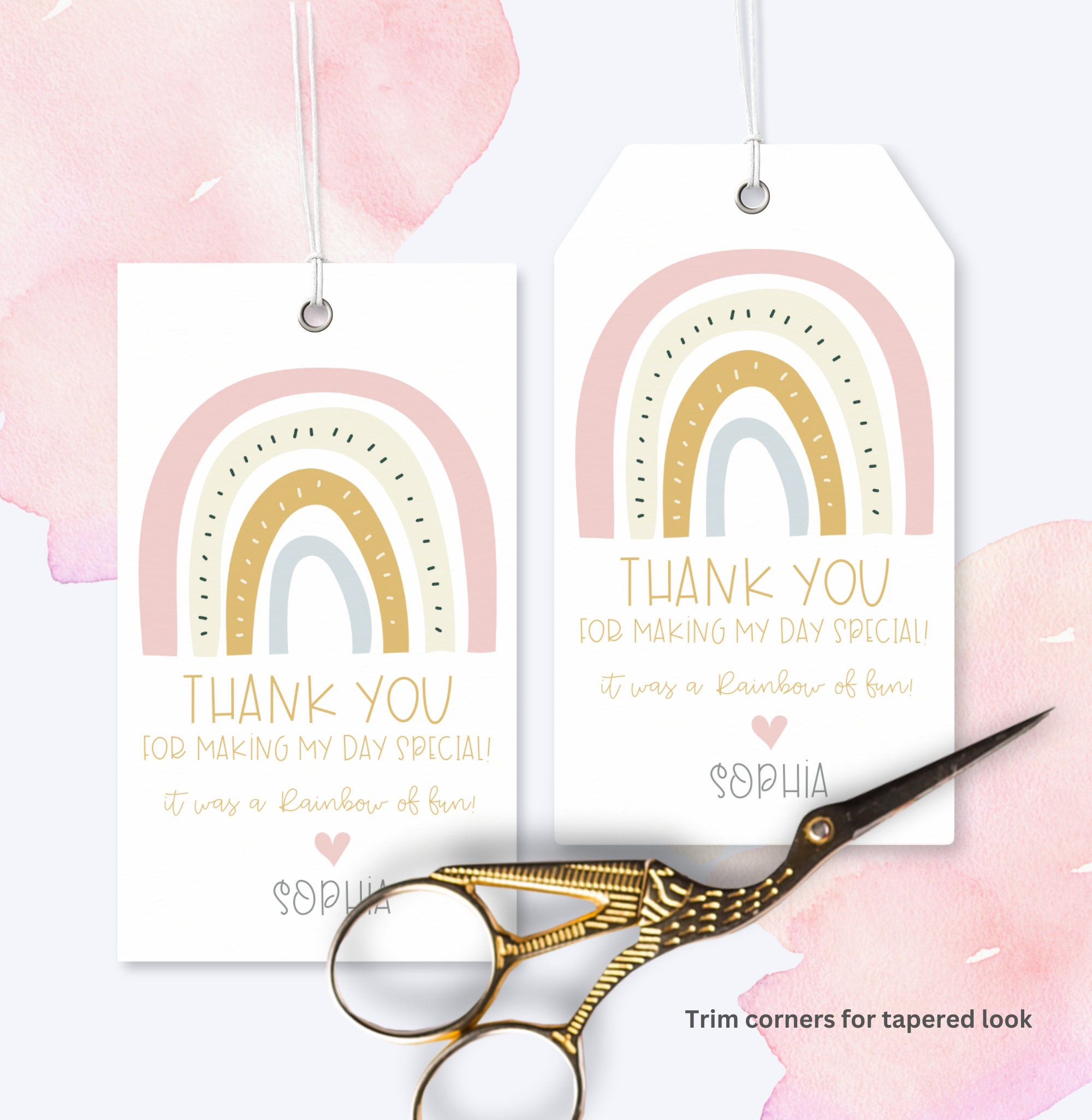 Boho Rainbow Thank You Party Tags Editable Digital Template Instant ...