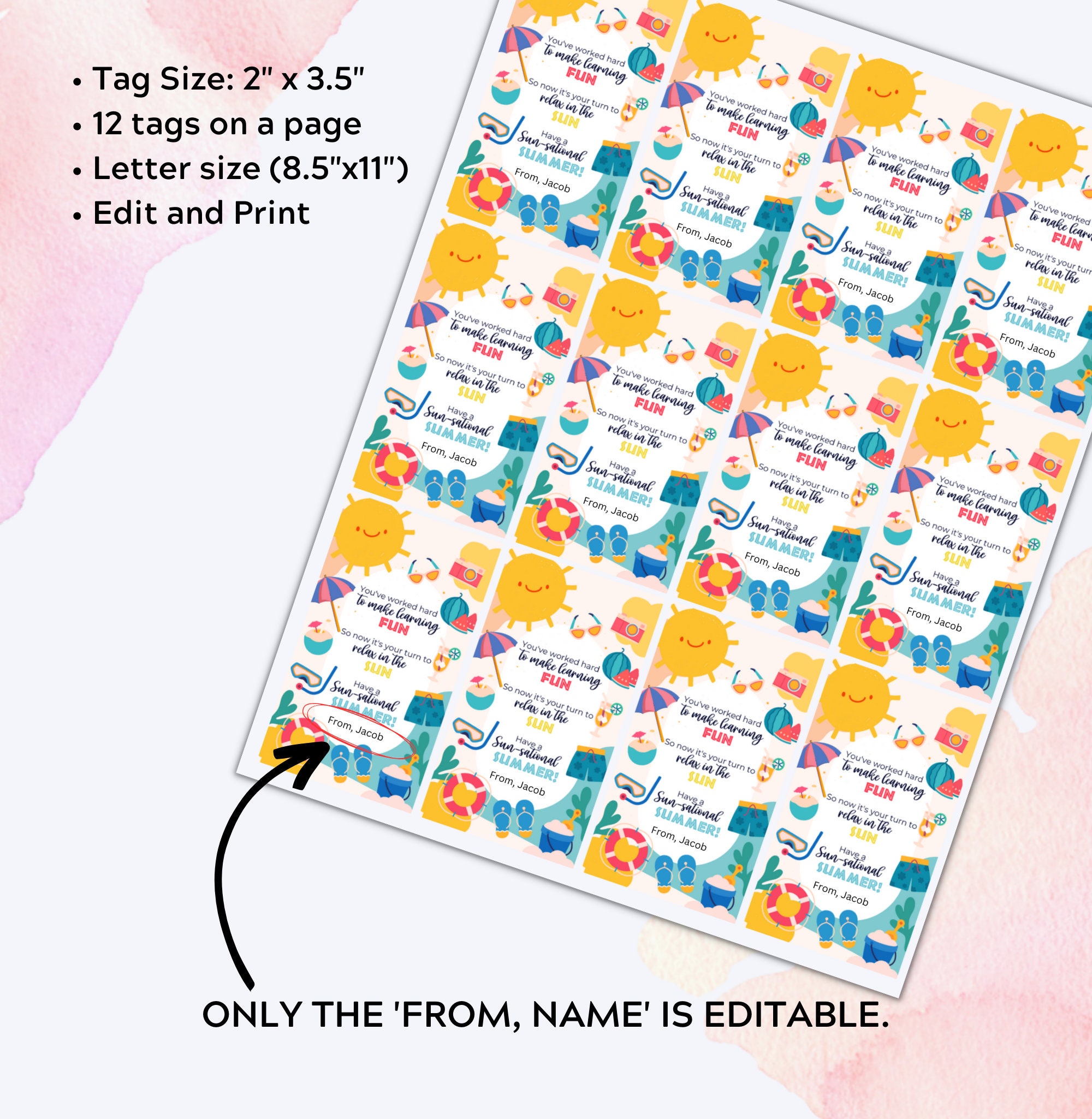 Teacher Appreciation Gift Tag, End of School Year, Have a Sun-sational ...