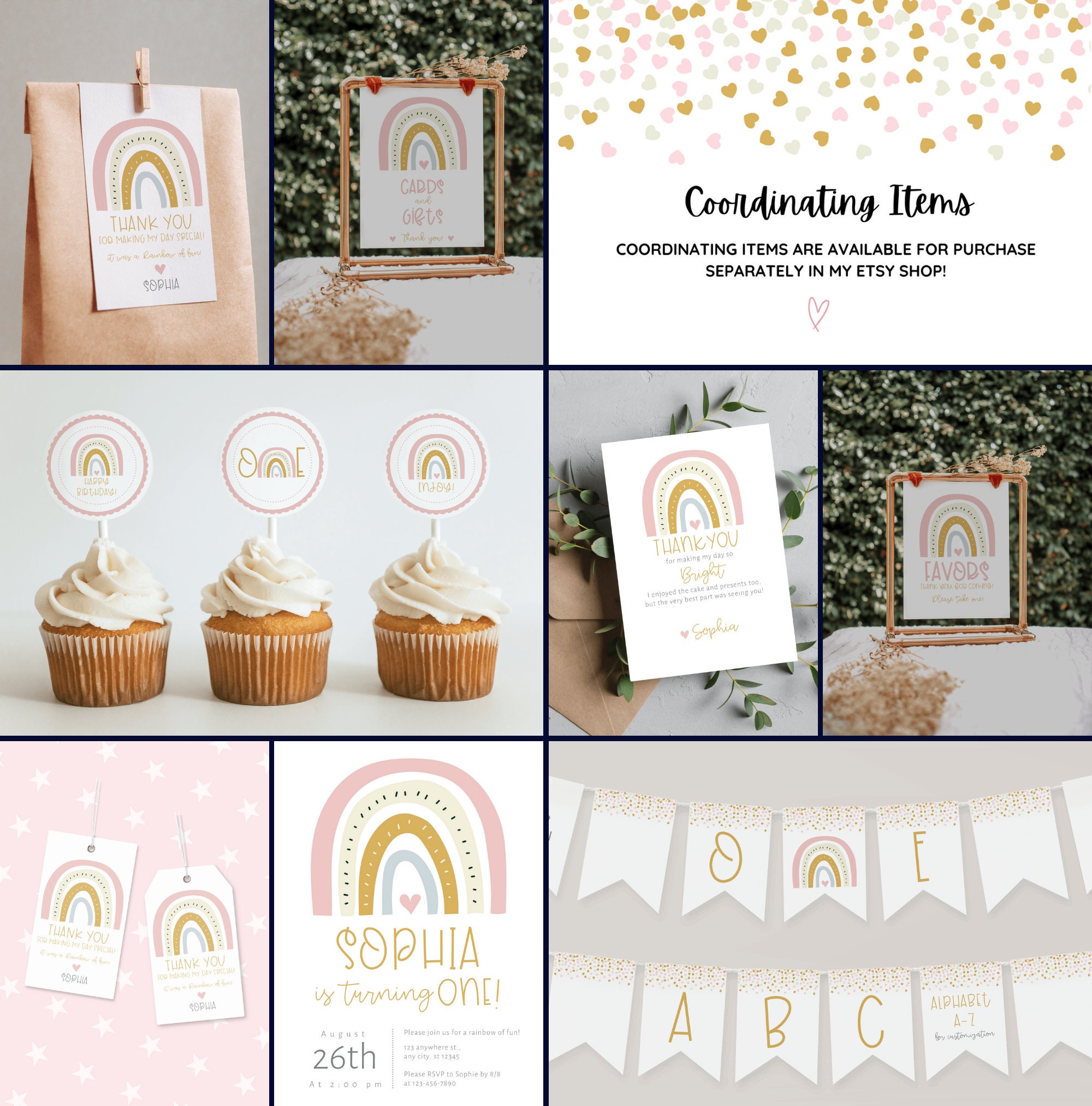 Editable Boho Rainbow Water Bottle Labels Birthday Party Pink Gold ...