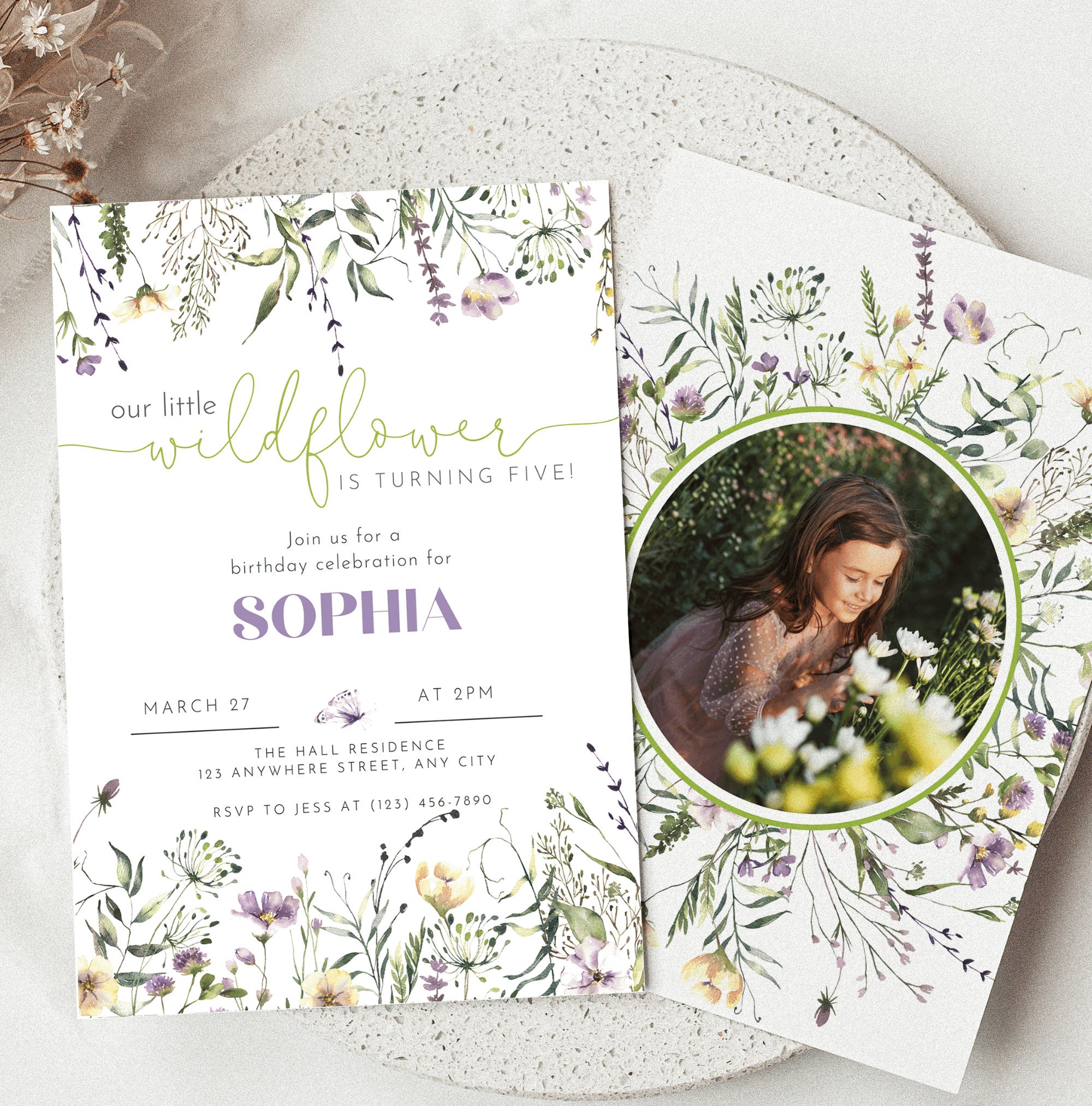 Wildflower Girls Birthday Invitation, Wildflower Invite, Any Age ...