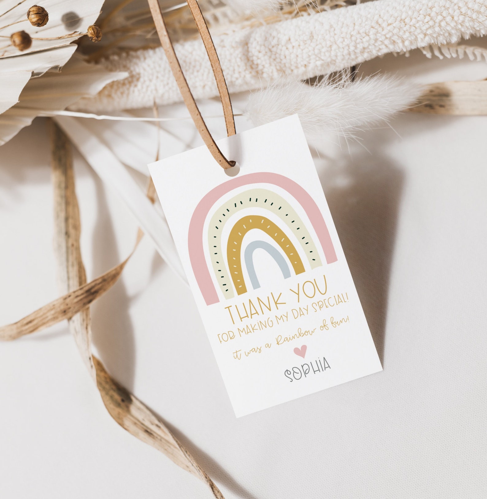 Boho Rainbow Thank You Party Tags Editable Digital Template Instant ...