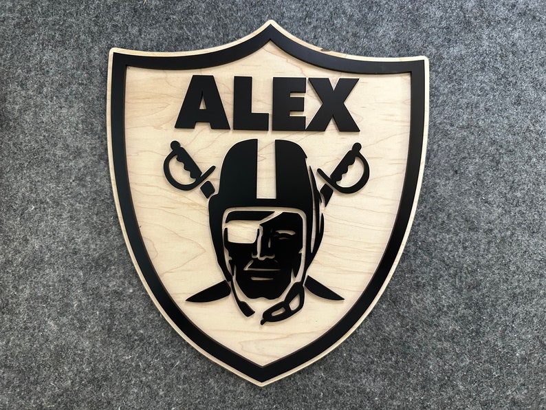 Custom Laser Engraved Sports Team Logo W/ Last Name Raiders Dodgers ...