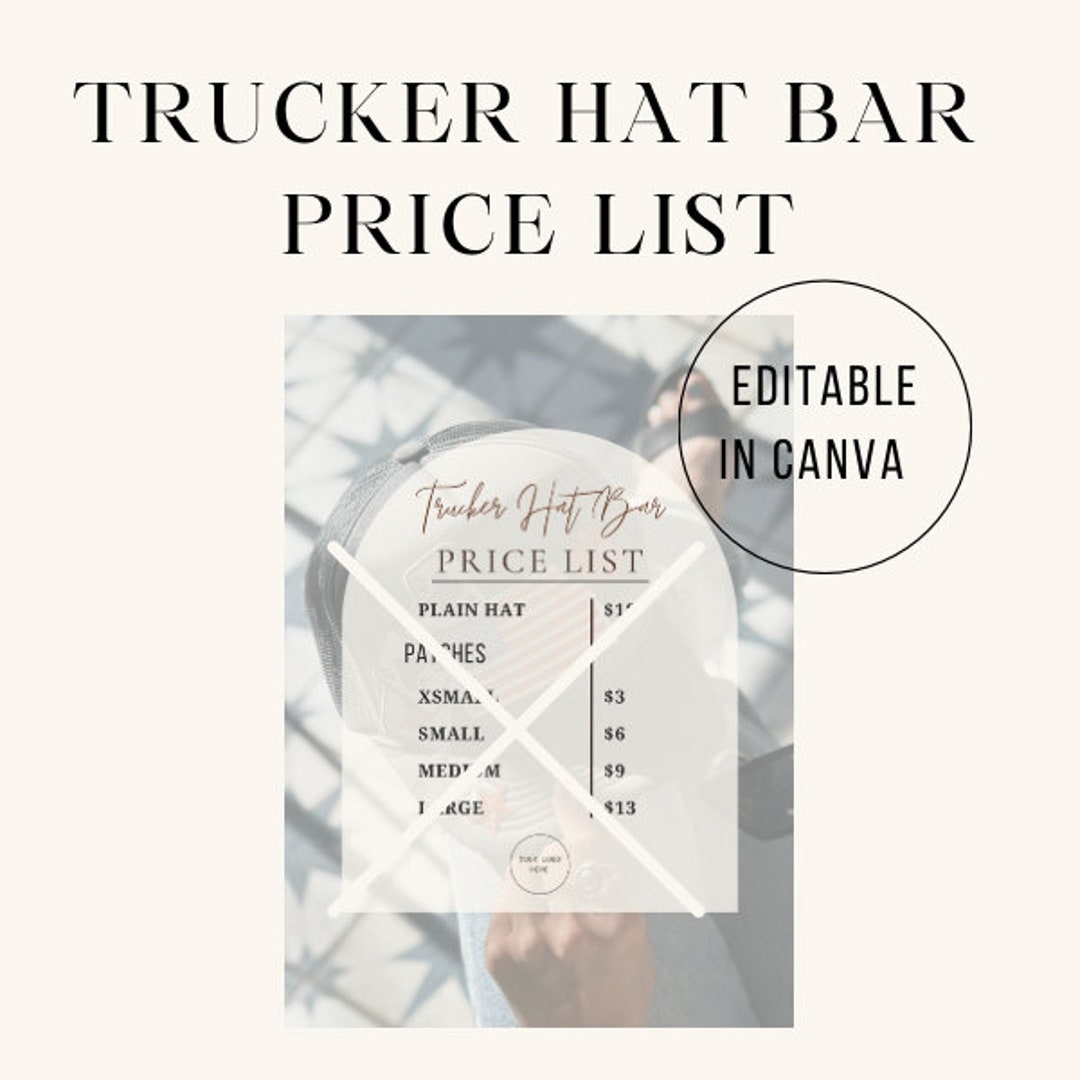 Trucker Hat Bar Price Sheets | Custom Hat Bar Price Display | Hat Bar ...