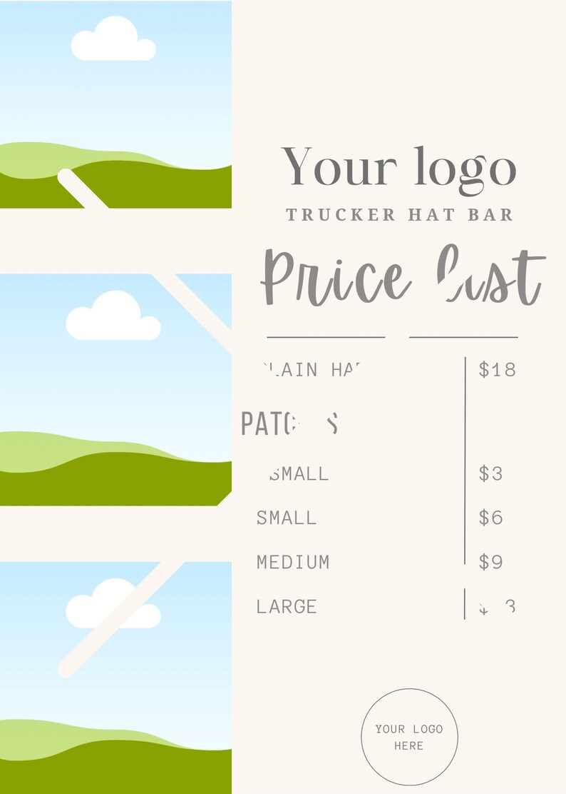 Trucker Hat Bar Price Sheets | Custom Hat Bar Price Display | Hat Bar Business | Custom Hat Bar ...