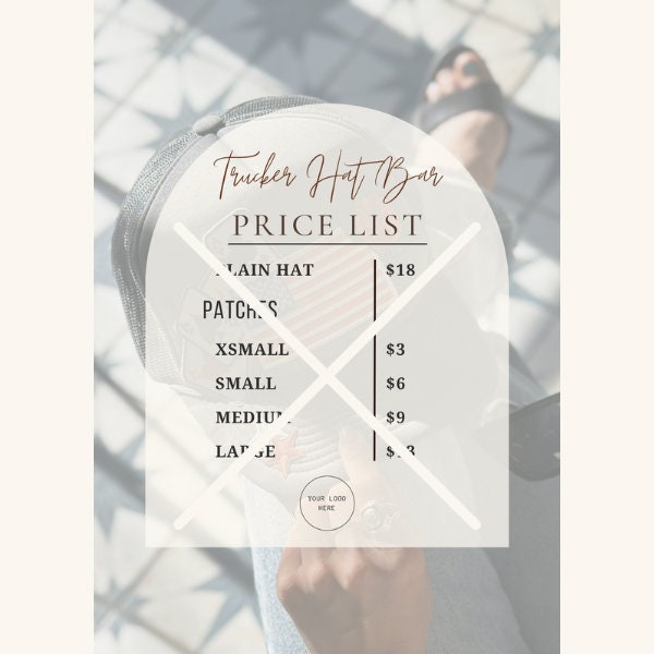 Trucker Hat Bar Price Sheets | Custom Hat Bar Price Display | Hat Bar Business | Custom Hat Bar ...