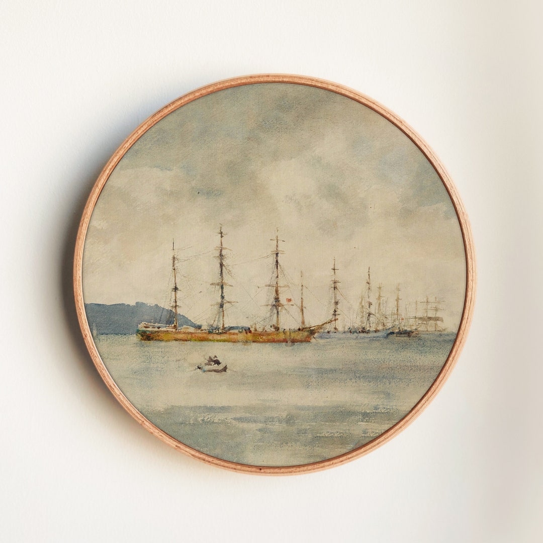Vintage Nautical Watercolor Painting - Antique Sailing Ships at Sea Art ...