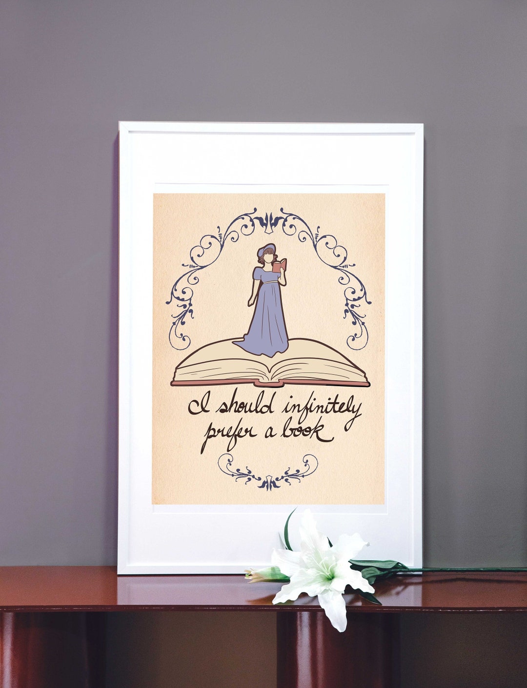 Jane Austen Bookworm Art Print Printable Art Regency Lady With Book ...