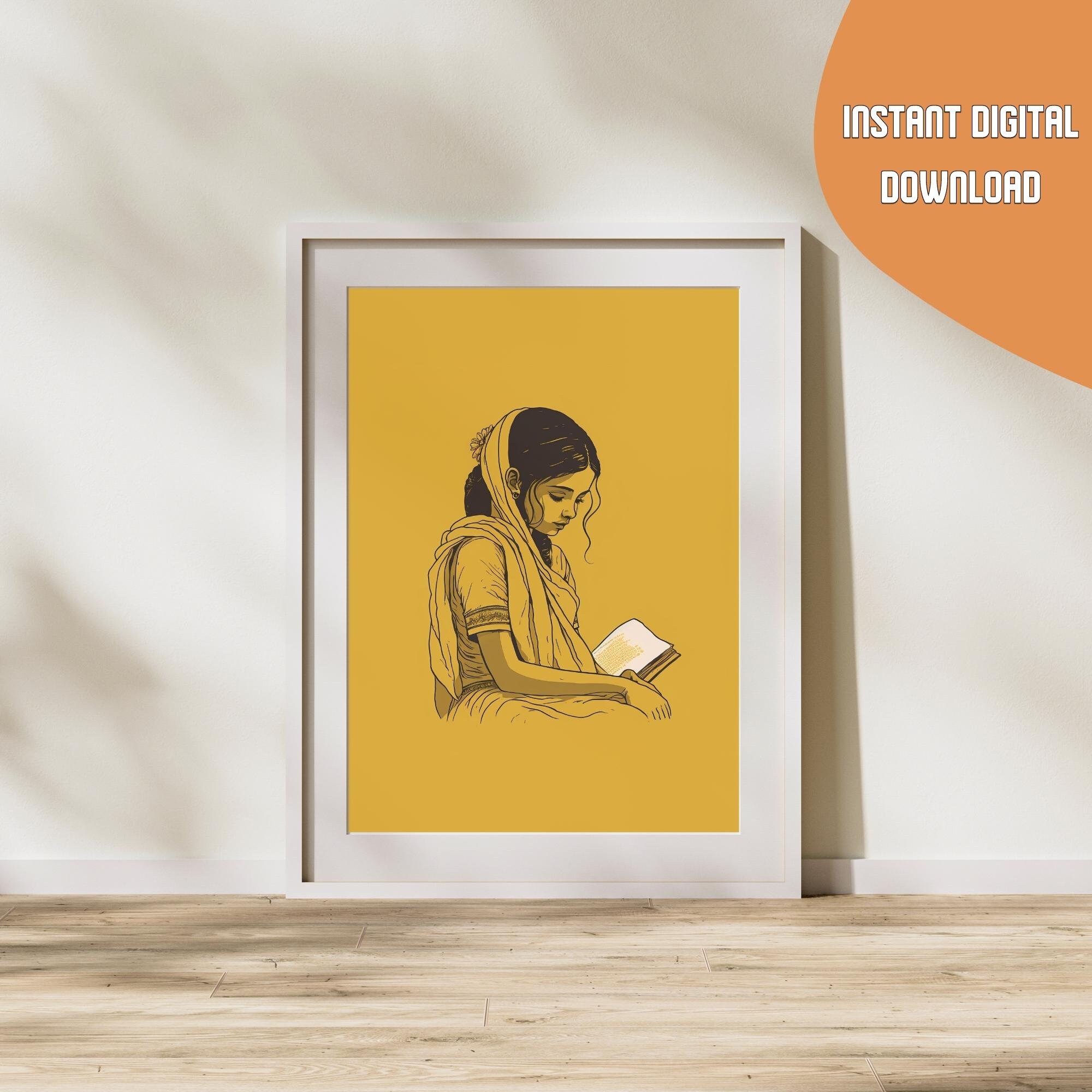 Indian Desi Girl Reading Wall Art Print, Indian Art, Desi Wall Poster ...