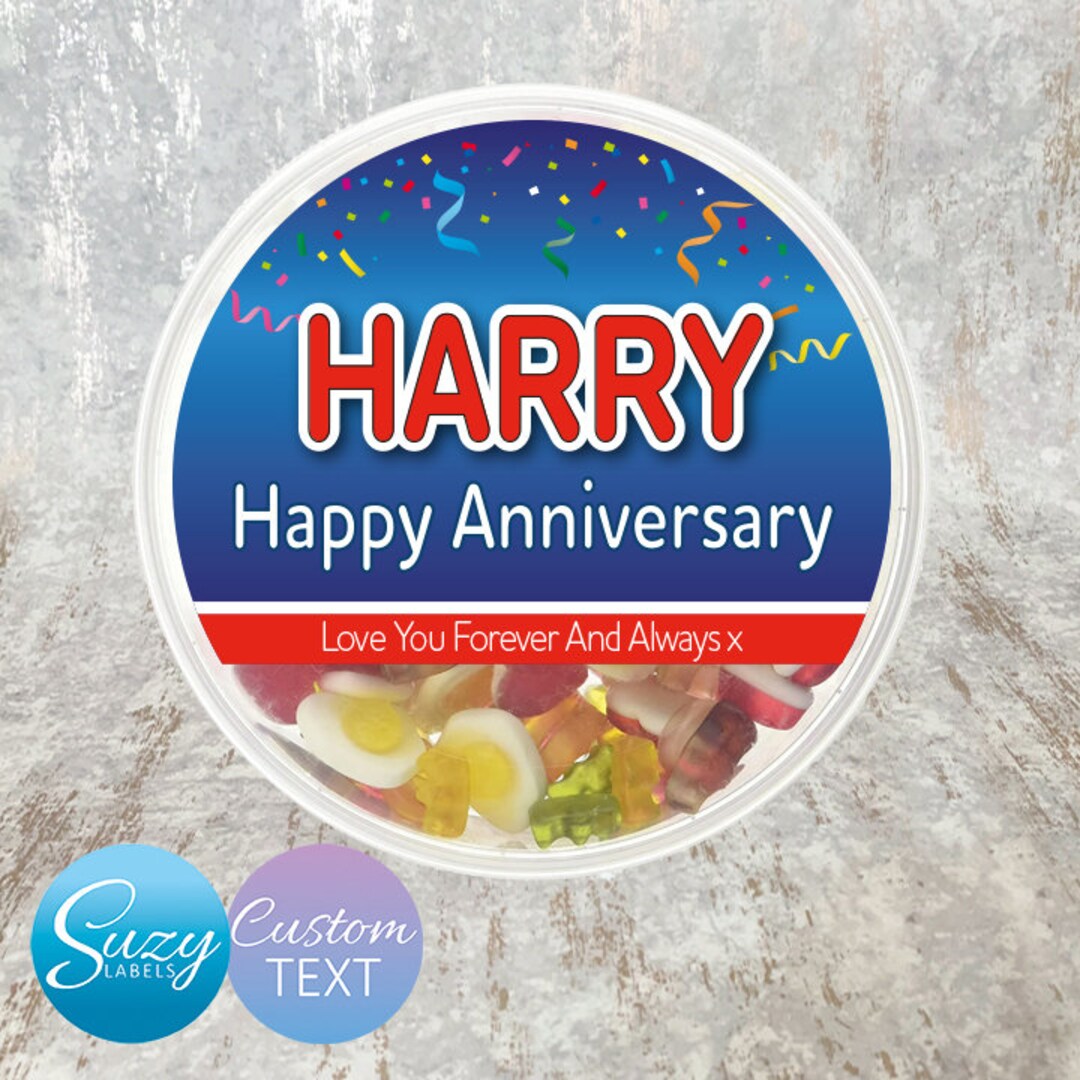 Personalised Sweets Tub Label Anniversary Gift for a Sweet Tooth Unique ...