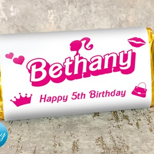 Barbie Themed Personalised Birthday Gift Chocolate Label Printable ...