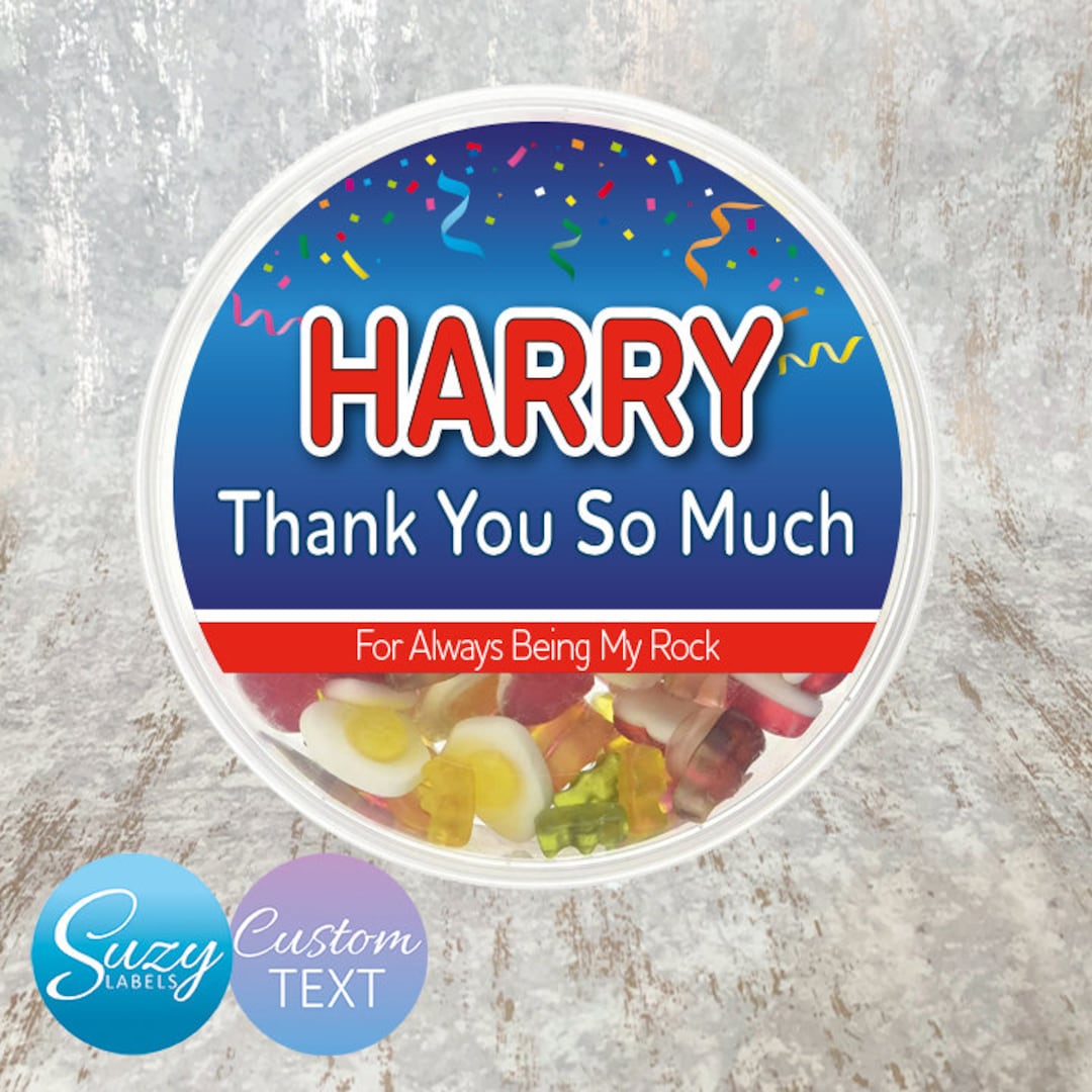 Personalised Sweets Tub Label Thank You Gift for a Sweet Tooth Unique ...