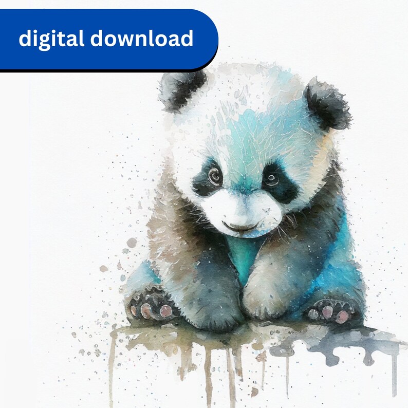 Cute Baby Panda Watercolor Art, Digital Download, Forest Animal - Etsy