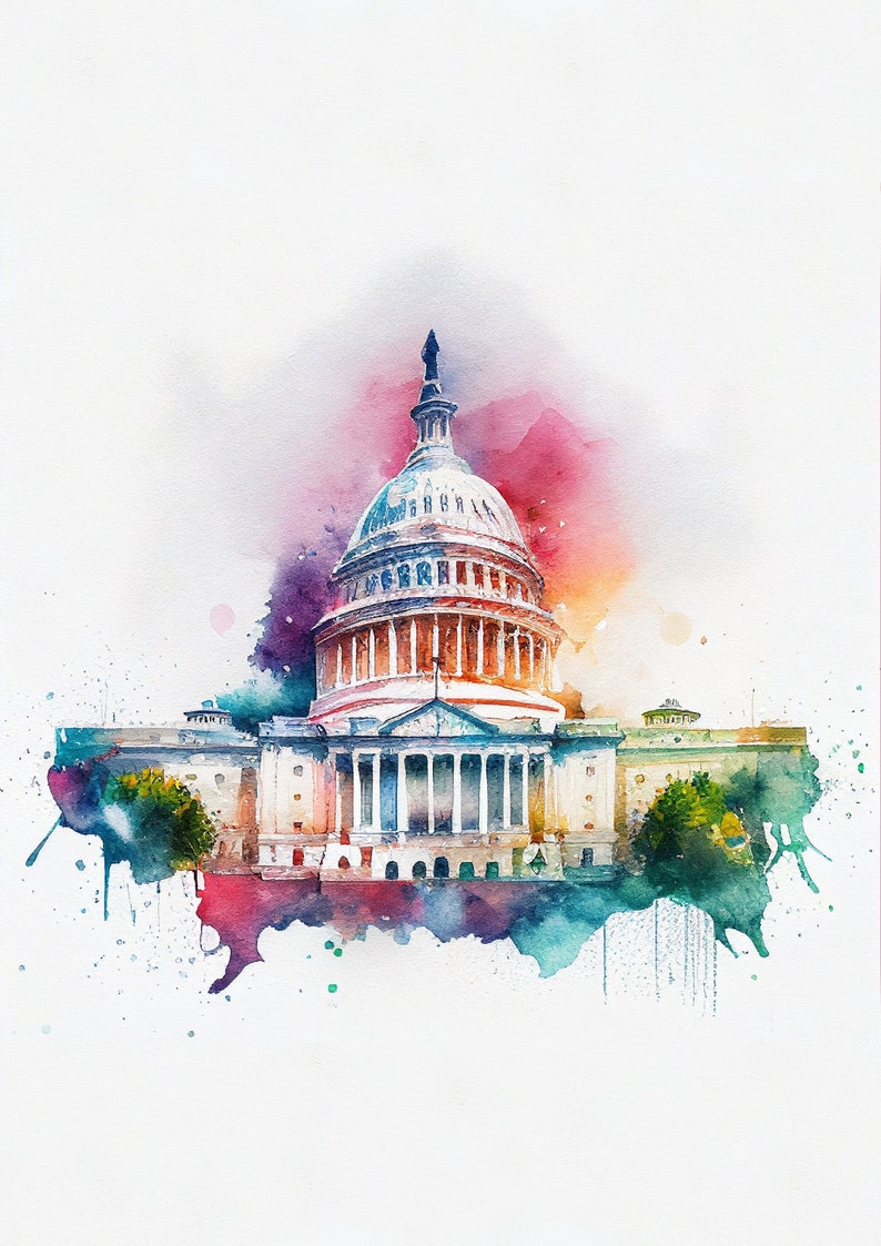 Watercolor of the US Capitol Building, Washington DC, Wall Art, Digital ...
