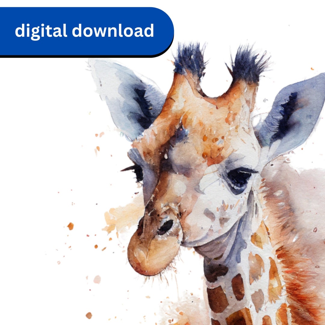 Cute Baby Giraffe Watercolor Art, DIGITAL DOWNLOAD, Jungle Animal ...