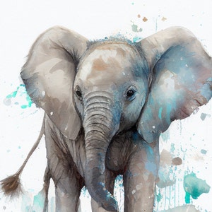 Cute Baby Elephant Watercolor Art, Digital Download, Forest Animal - Etsy