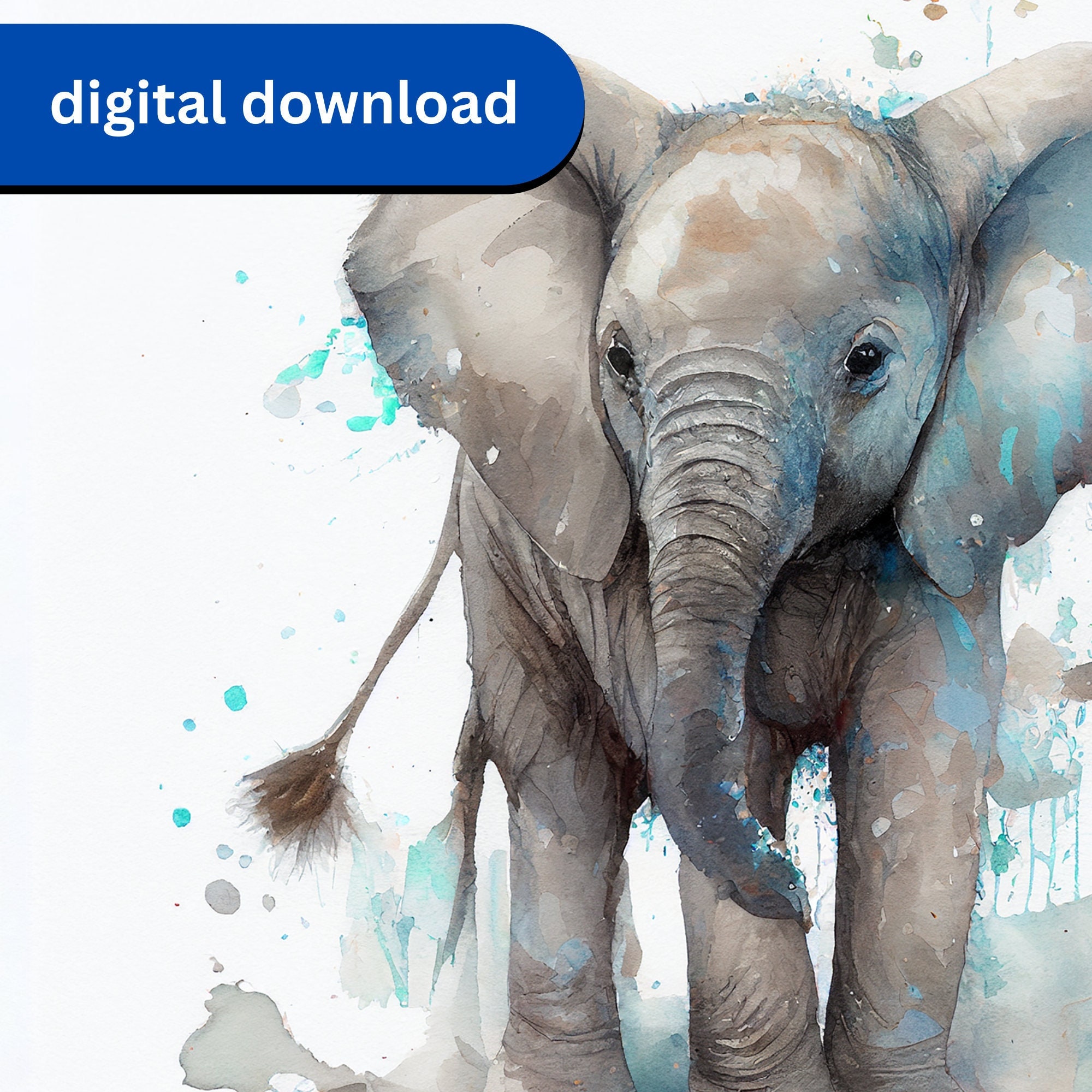 Cute Baby Elephant Watercolor Art, Digital Download, Forest Animal - Etsy