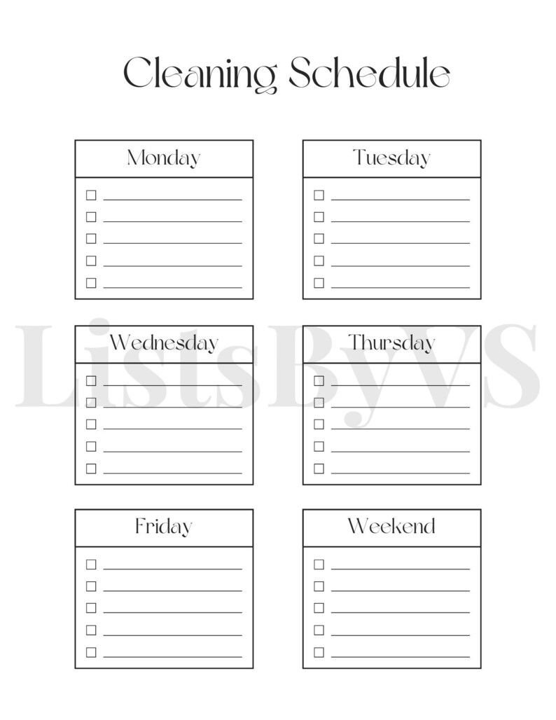 Weekly Cleaning Schedule | Printable Cleaning List | Weekly Cleaning ...