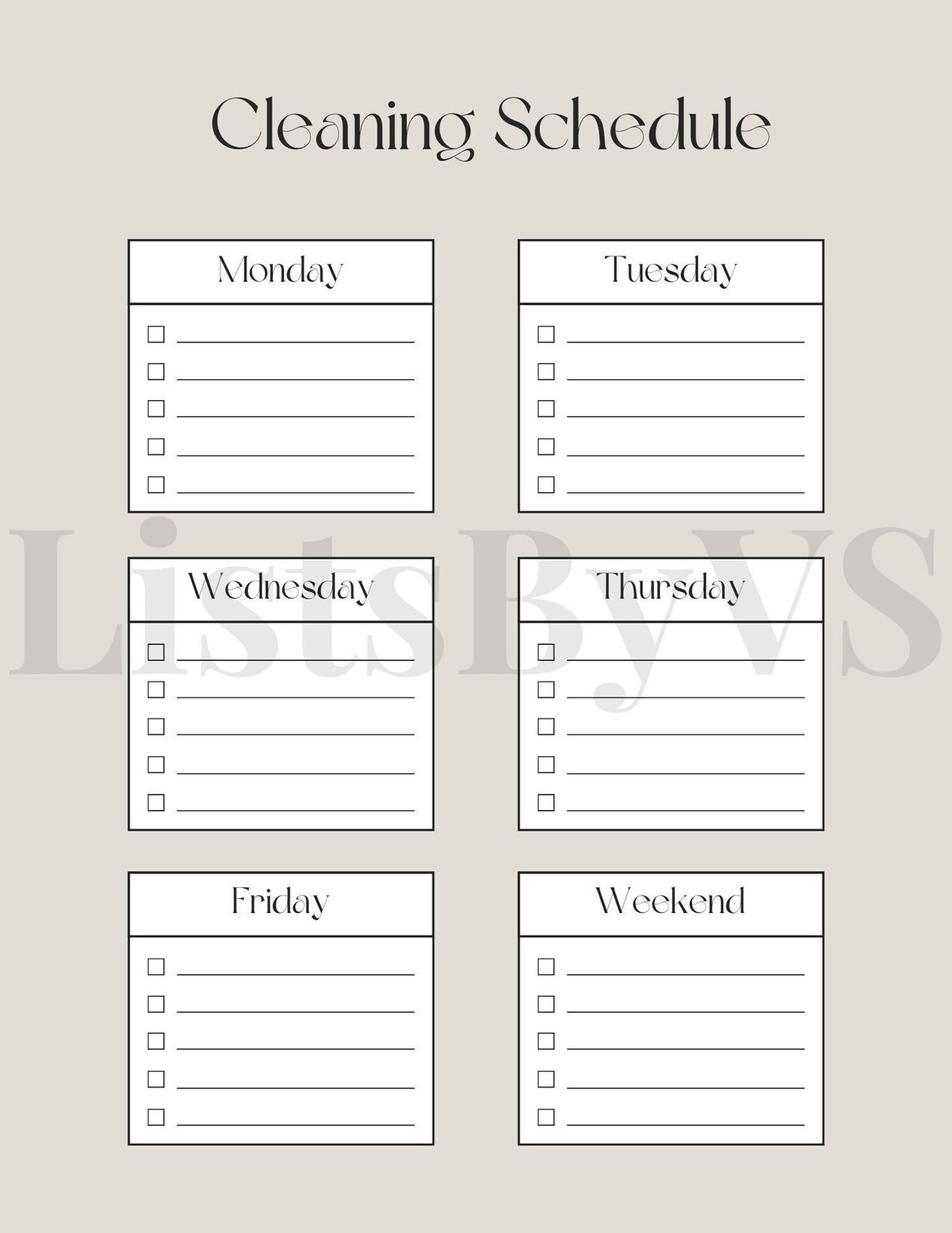 Beige Weekly Cleaning Schedule Printable Cleaning List Weekly Cleaning ...