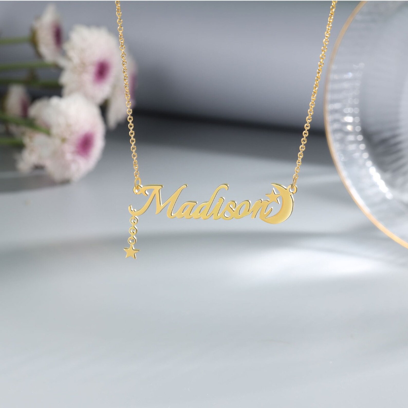 Star and Moon Name Necklace, Personalized Jewelry, Astrological ...