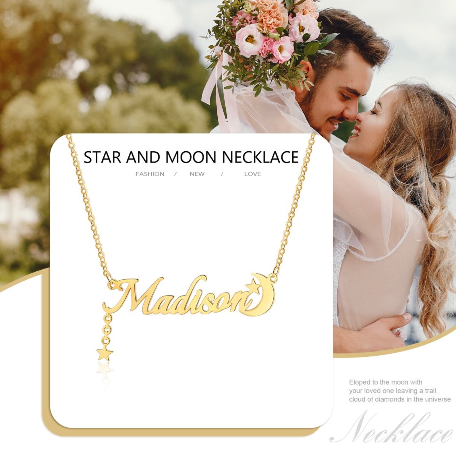 Star and Moon Name Necklace, Personalized Jewelry, Astrological ...