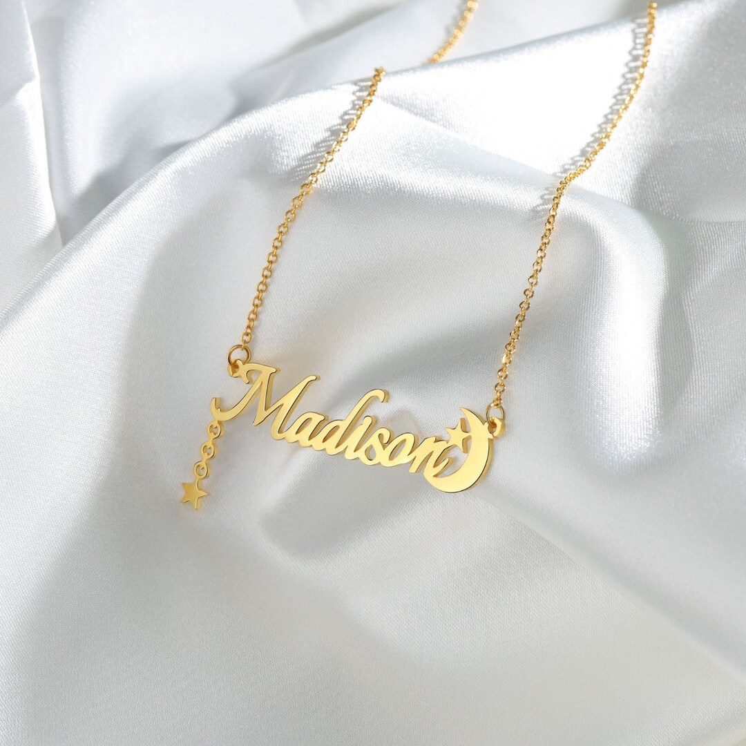 Star and Moon Name Necklace, Personalized Jewelry, Astrological ...